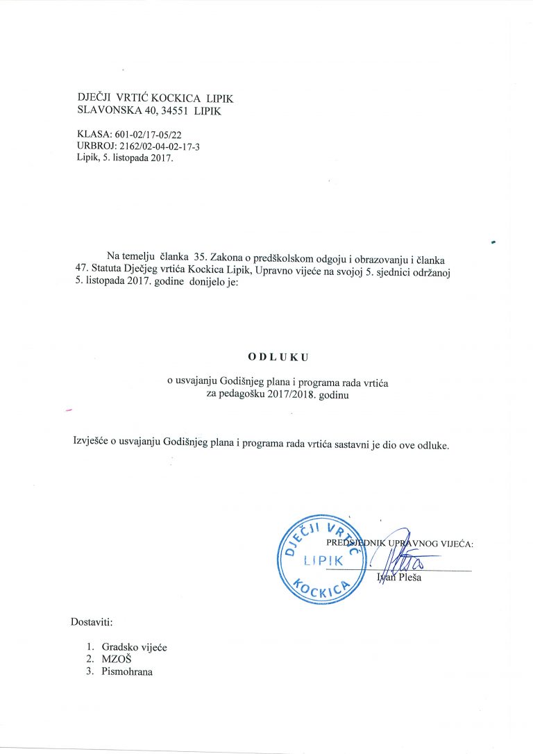 Godišnji plan i program rada – Djecji vrtic Kockica