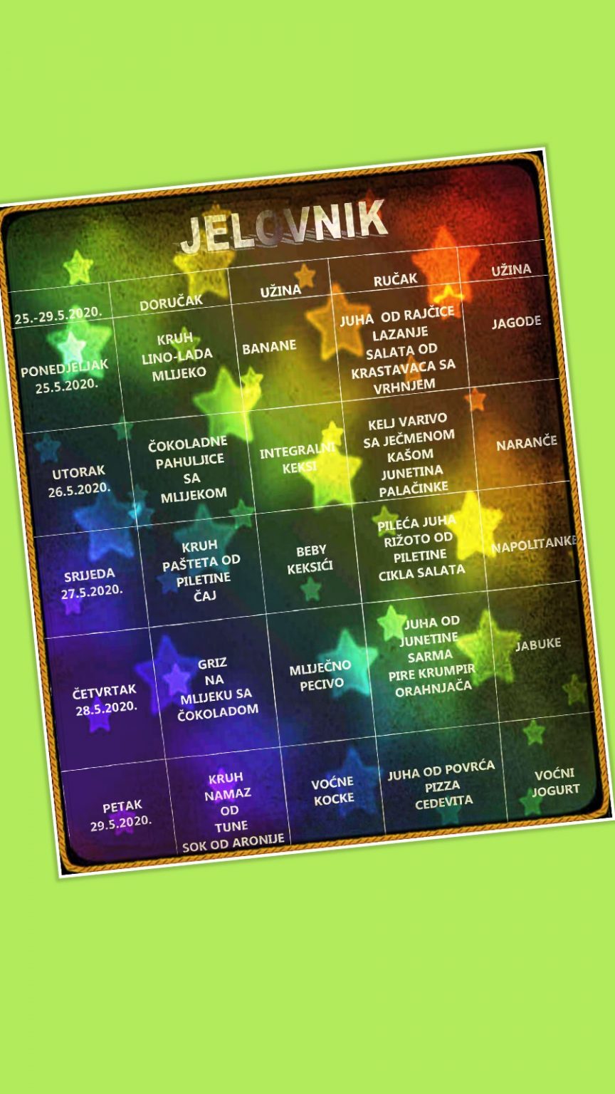 Jelovnik – Djecji vrtic Kockica